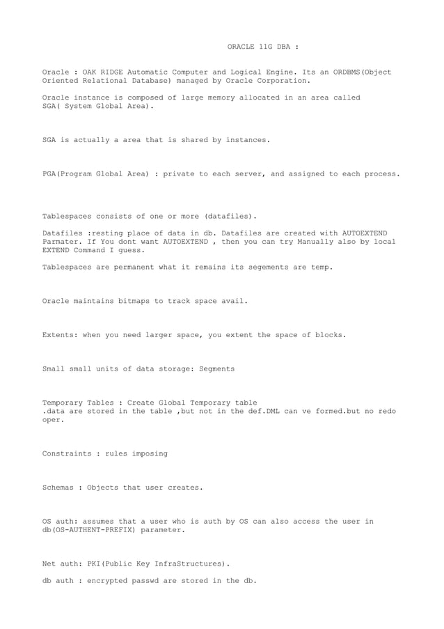 Oracle11g notes | PDF