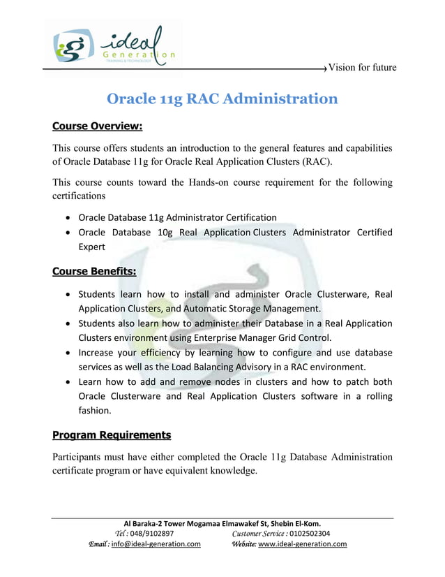 Oracle 11g rac administration | PDF