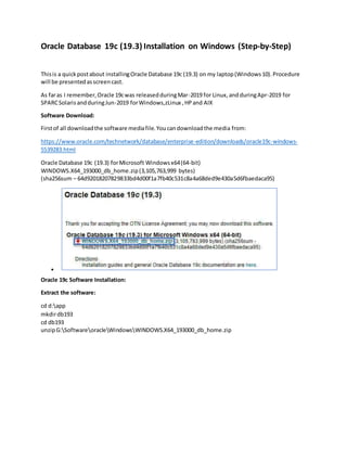 Oracle Database 19c (19.3) Installation on Windows (Step-by-Step) | DOCX