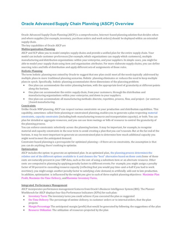Oracle advanced supply chain planning | DOCX | Cloud Computing | Internet