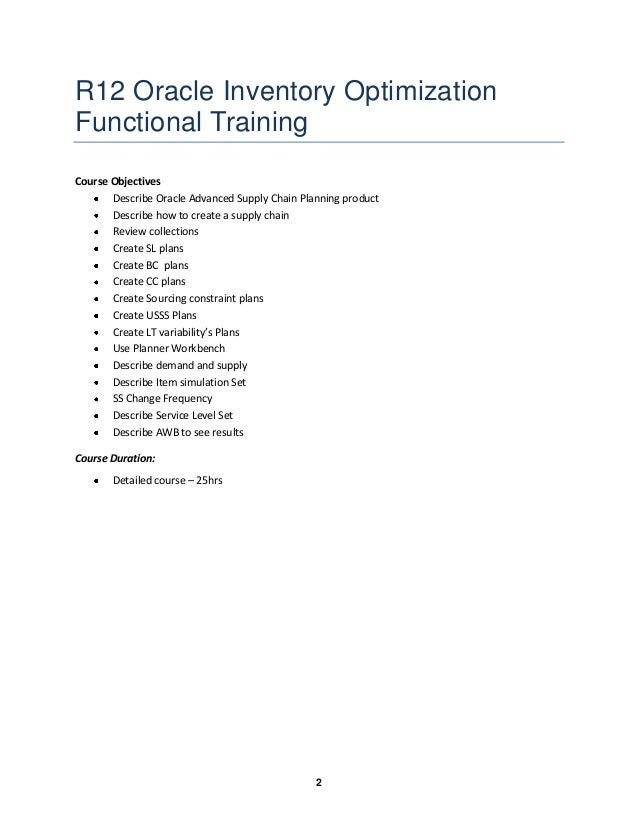 Oracle advanced supply chain planning ascp training