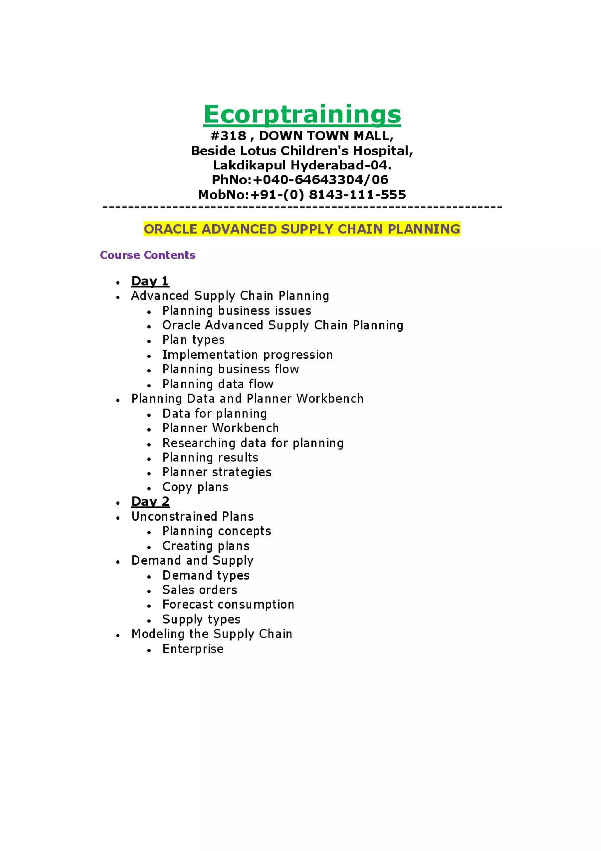 Oracle advanced supply chain planning training india | PDF
