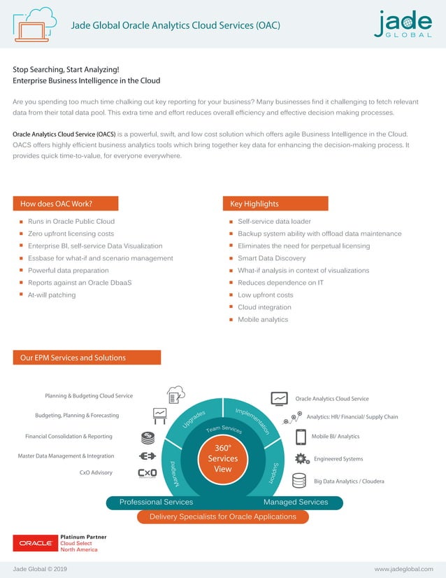 Jade Global Oracle Analytics Cloud Services (OAC) | PDF