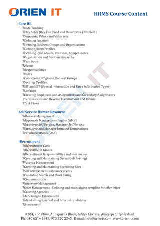 Oracleapps hrms trainining in hyderabad | PDF