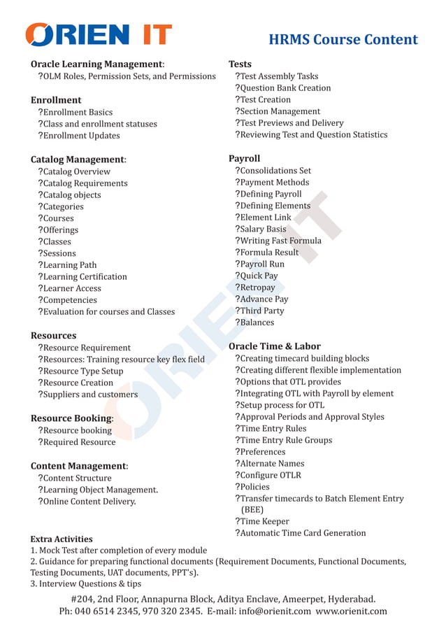 Oracleapps hrms trainining in hyderabad | PDF