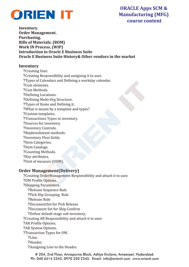 Oracleapps scm trainining in hyderabad | PDF