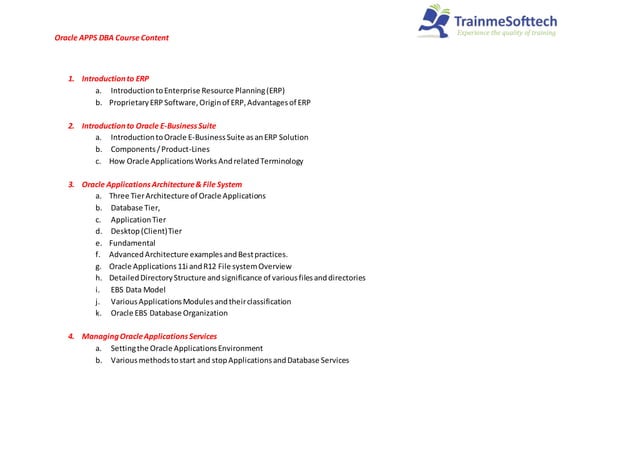Oracle apps dba course content - Trainmesofttech | PPT