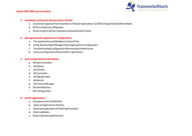 Oracle Apps Dba Course Content Trainmesofttech Ppt
