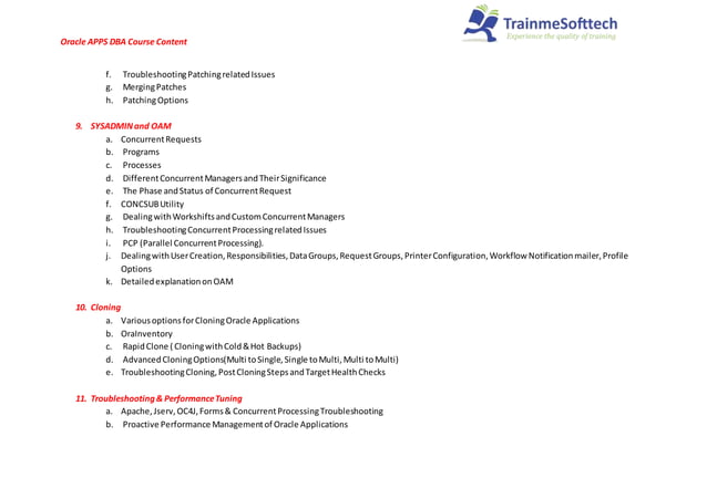 Oracle Apps Dba Course Content Trainmesofttech Ppt