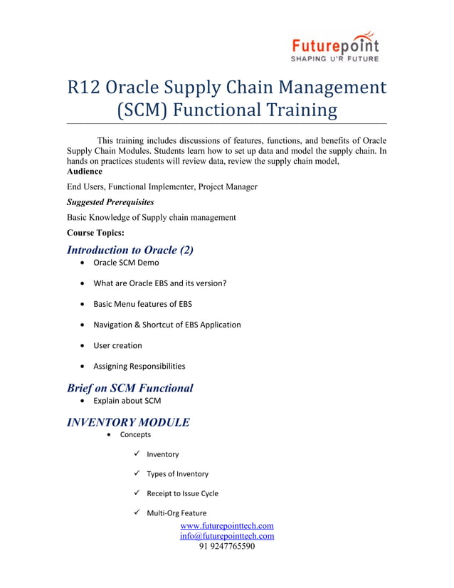 Oracle apps r12 scm functional training | DOC Oracle apps r12 scm functional training | DOC