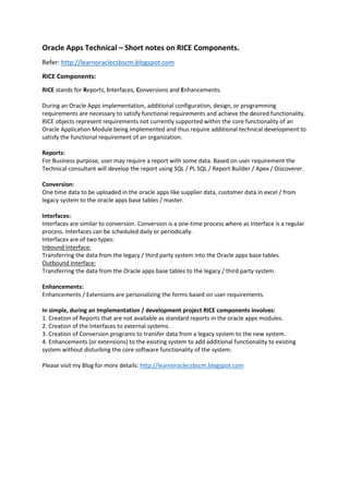 Oracle Apps Technical – Short notes on RICE Components. | PDF
