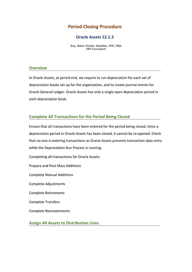 Oracle Assets Period Closing | DOC | Business Accounting & Finance ...