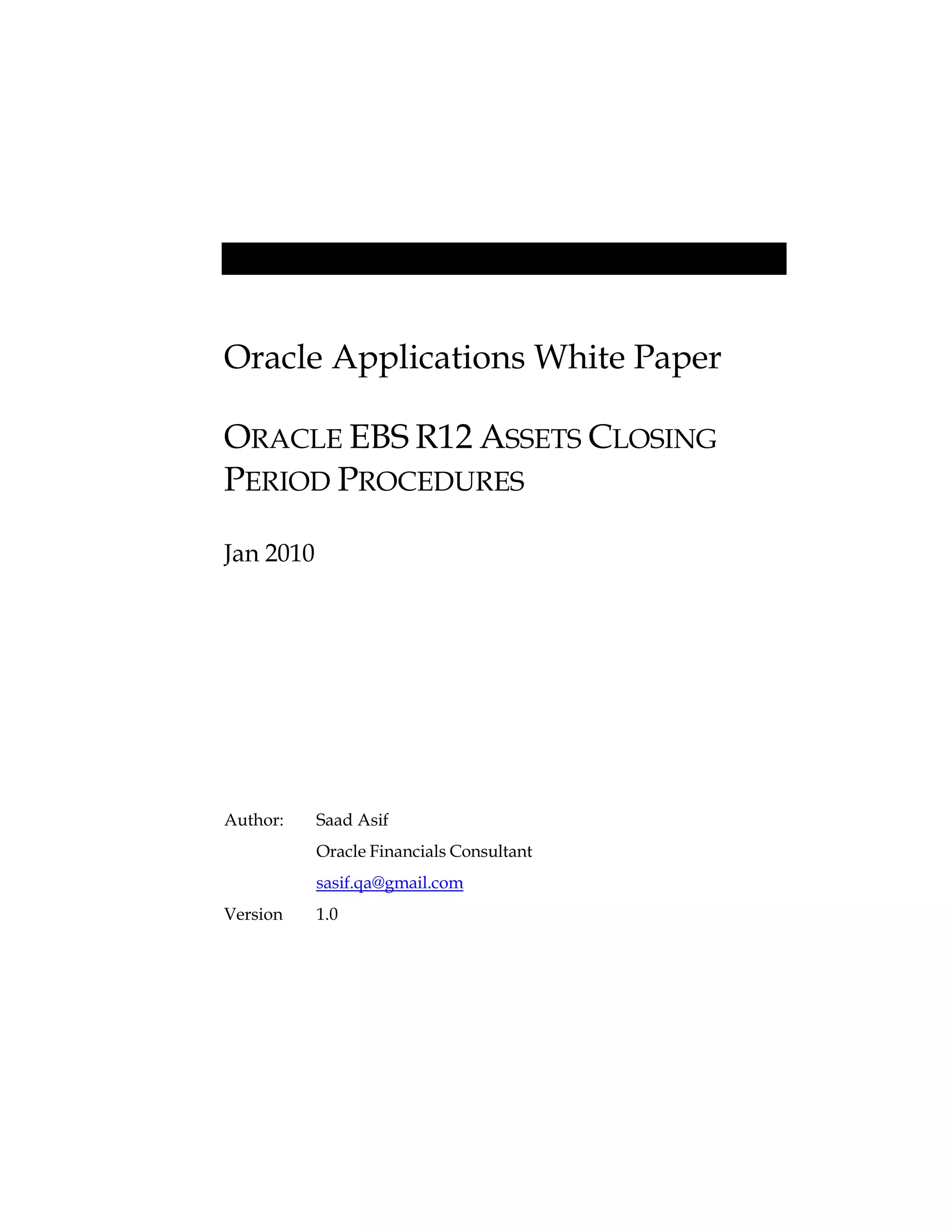 Oracle assets period end procedures | PDF | Business Accounting ...