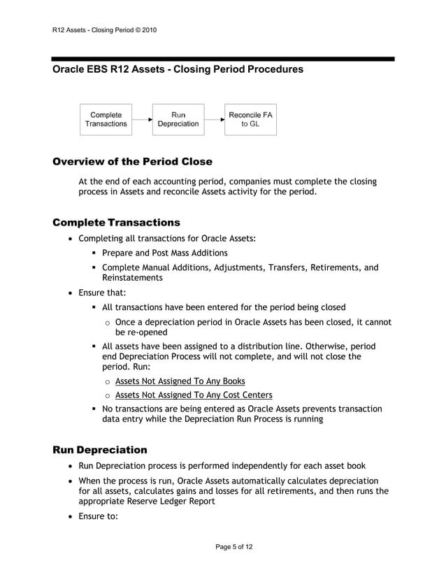 Oracle assets period end procedures | PDF