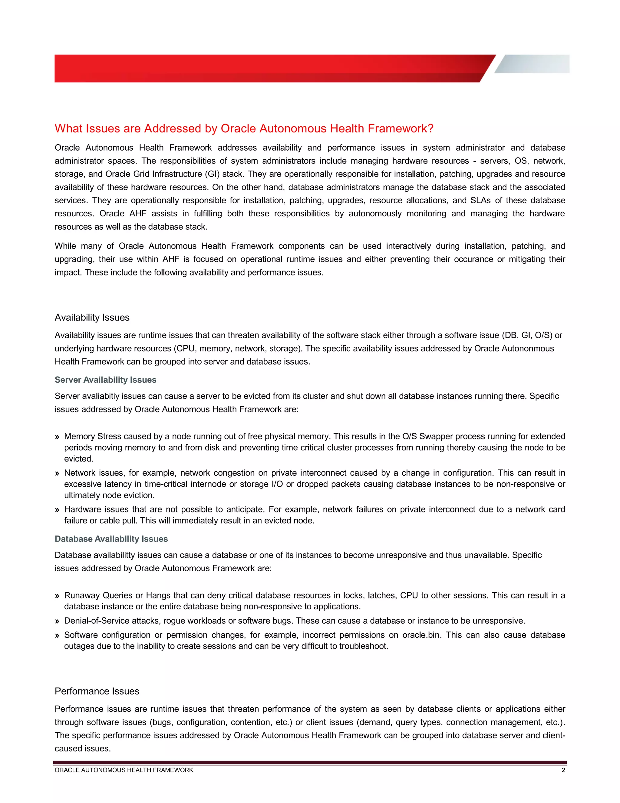 Oracle Autonomous Health Framework (AHF) White Paper | PDF