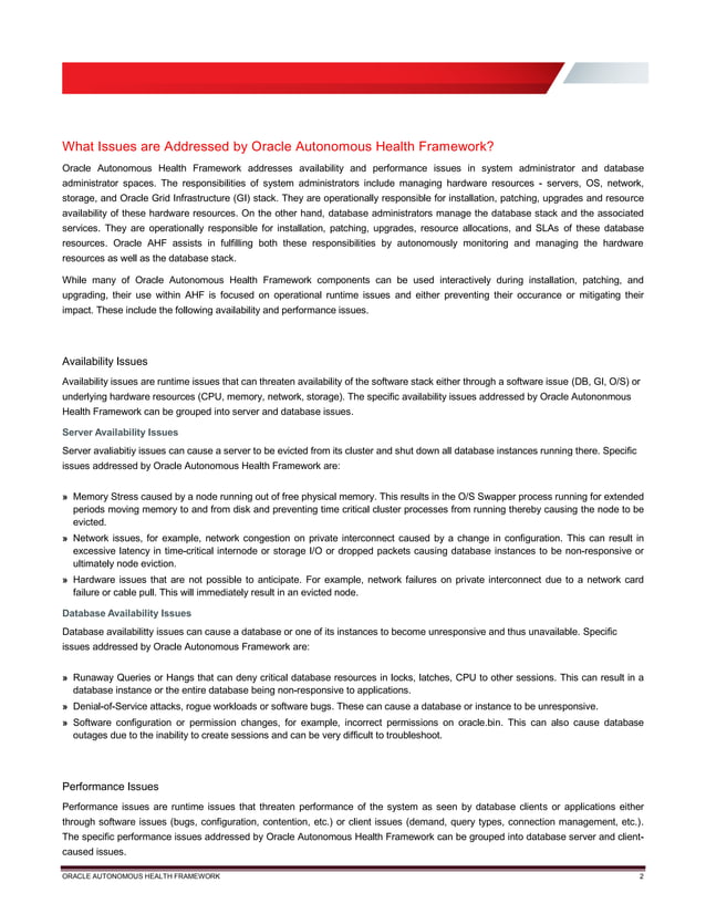 Oracle Autonomous Health Framework (AHF) White Paper | PDF