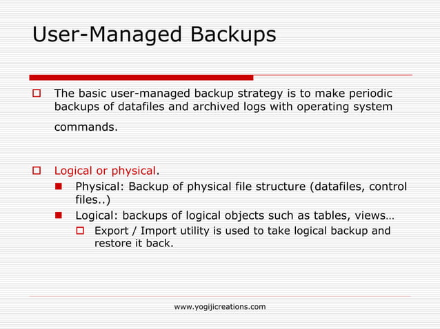 Oracle backup and recovery | PPT | Operating Systems | Computer Software and Applications