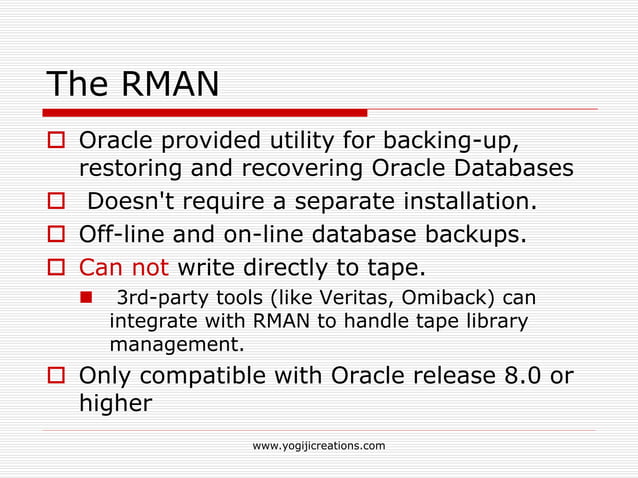 Oracle backup and recovery | PPT | Operating Systems | Computer Software and Applications