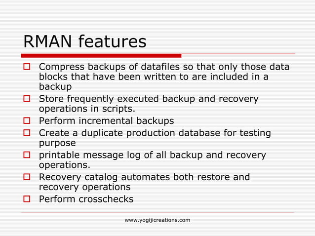 Oracle backup and recovery | PPT | Operating Systems | Computer Software and Applications