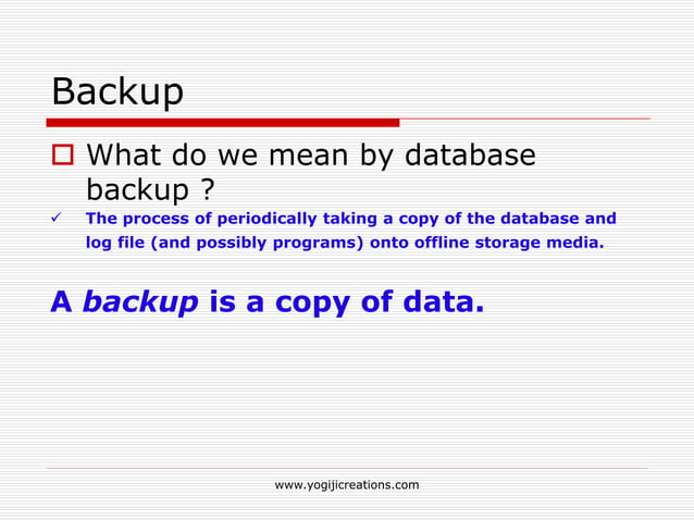 Oracle backup and recovery | PPT | Operating Systems | Computer Software and Applications
