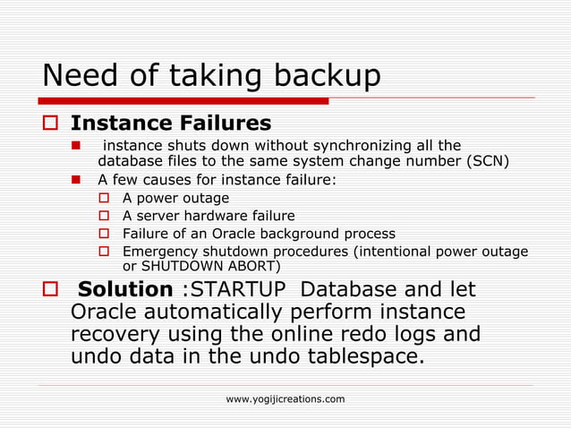 Oracle backup and recovery | PPT | Operating Systems | Computer Software and Applications