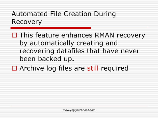 Oracle backup and recovery | PPT | Operating Systems | Computer Software and Applications