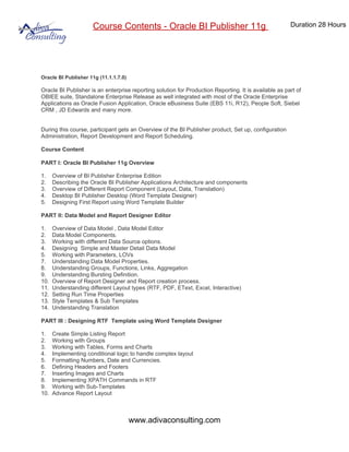 Oracle BI Publisher 11g Certification Program | PDF