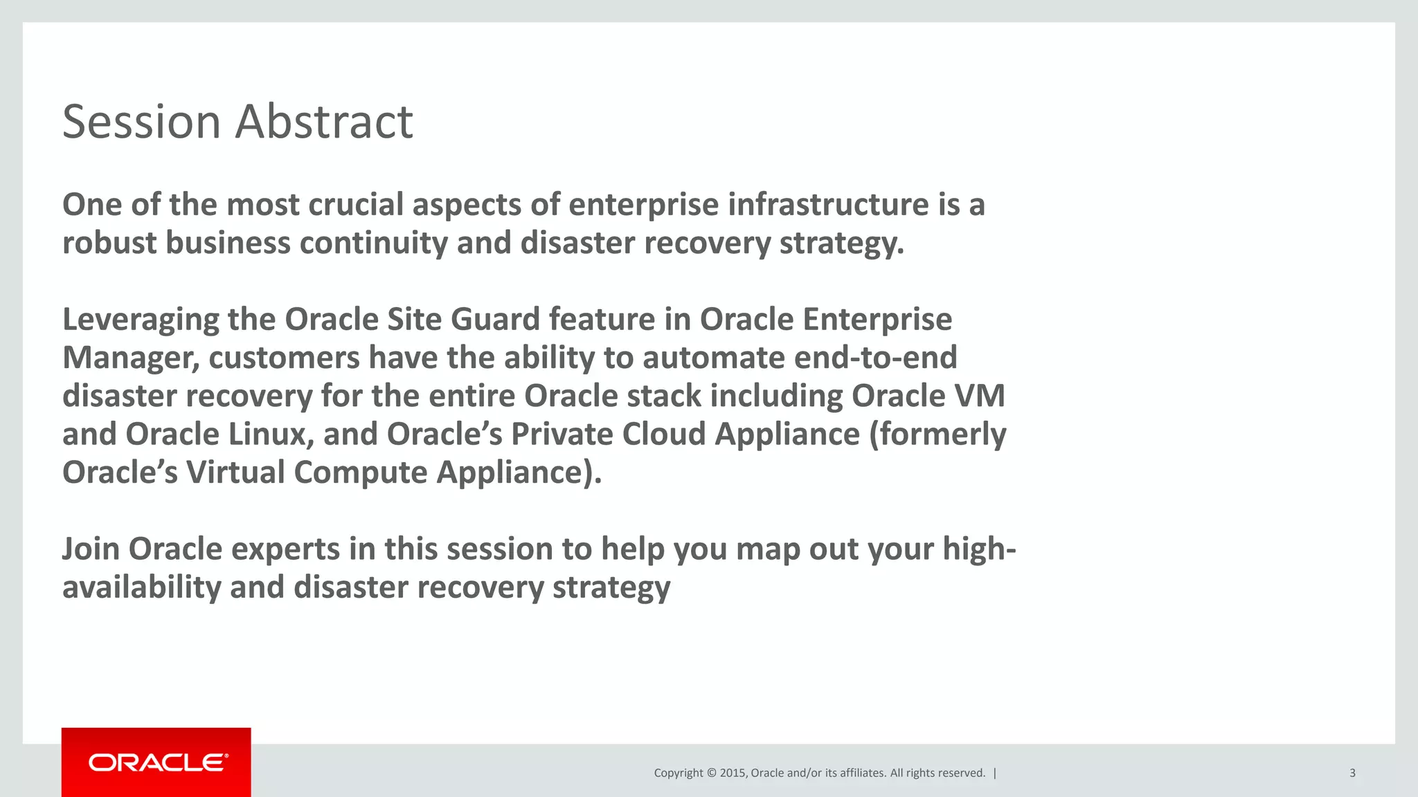 Oracle Business Continuity For Virtualization And Cloud Infrastructure Ppt