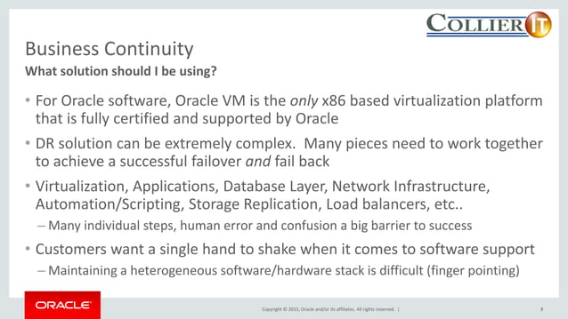 Oracle business continuity for virtualization and cloud infrastructure | PPT