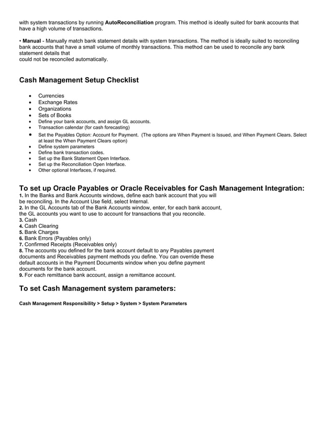 Oracle cash management_Anne | DOC