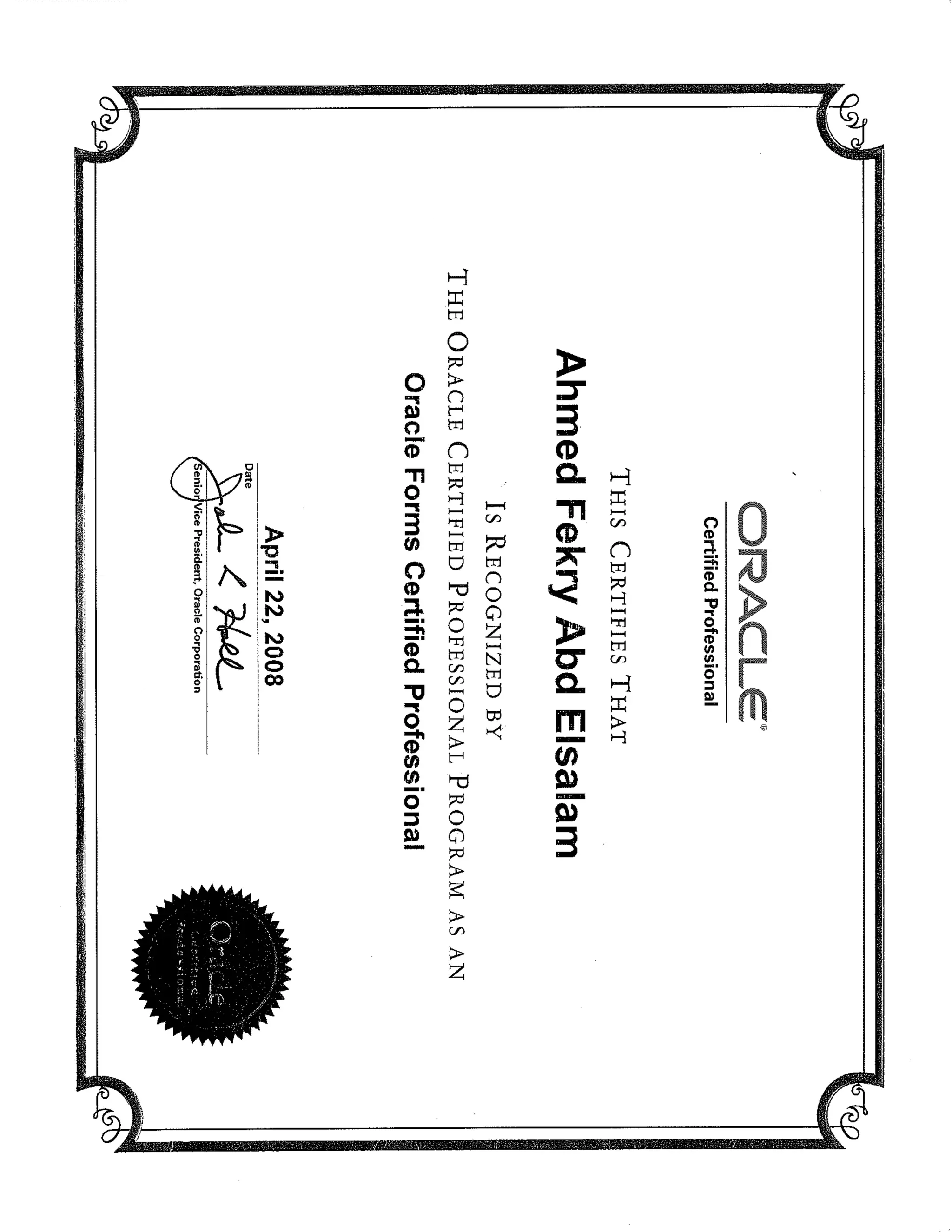 Oracle certified professional certificate | PDF
