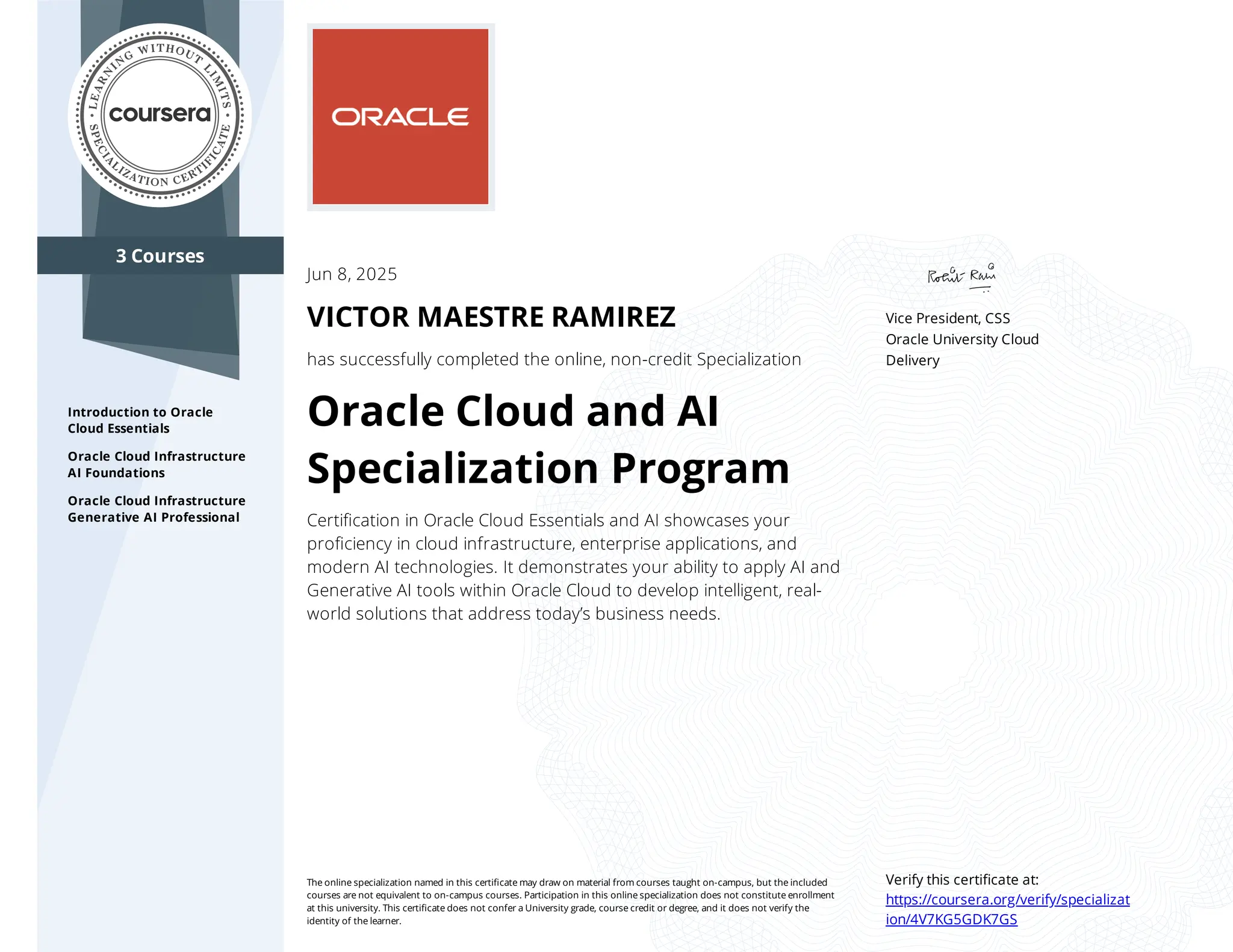 Oracle Cloud and AI Specialization Program | PDF