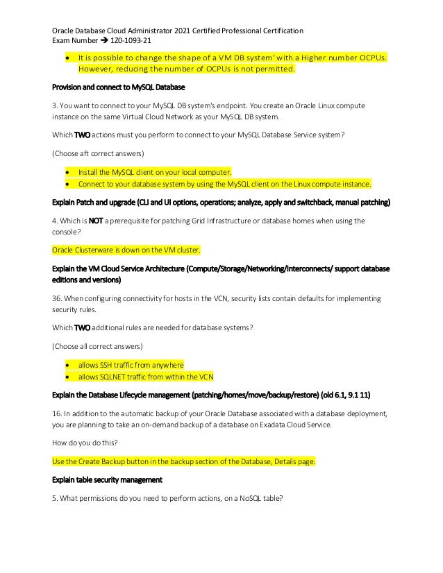 Oracle Cloud Dba Ocp 2021 [1z0 1093 21] Pdf