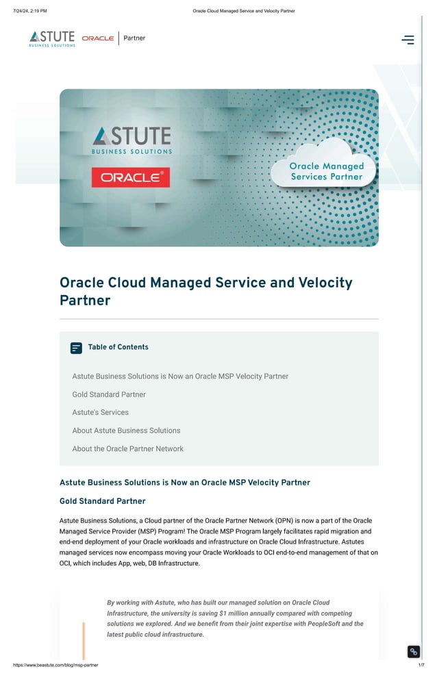 Oracle Cloud Managed Service and Velocity Partner | PDF