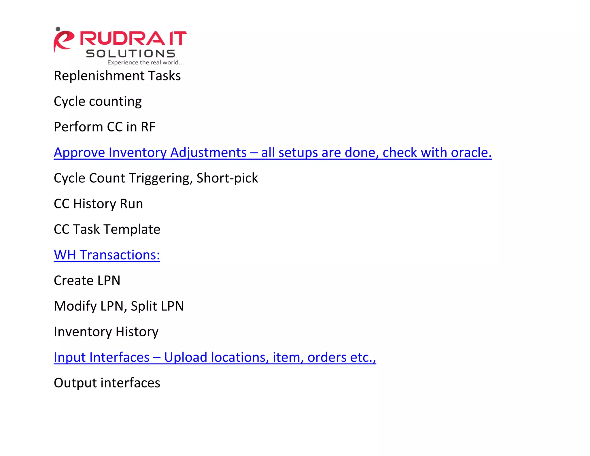 Oracle Cloud WMS Logfire online Training | PDF