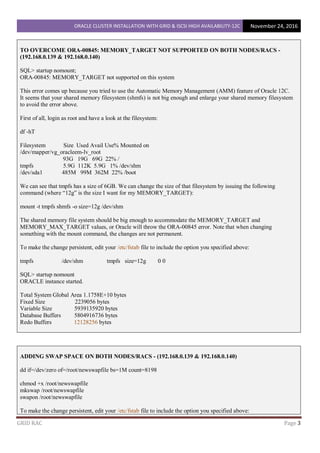 Oracle cluster installation with grid and iscsi | PDF