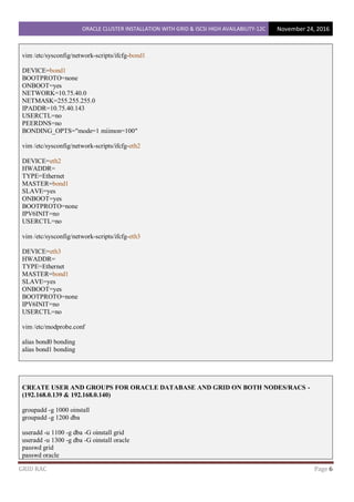 Oracle cluster installation with grid and iscsi | PDF