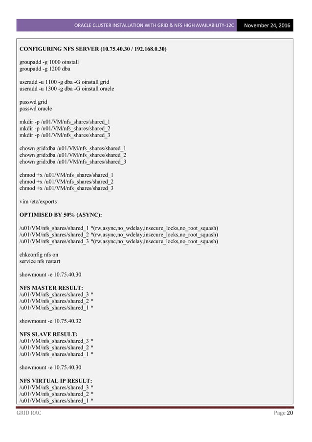 Oracle Cluster Installation With Grid And Nfs Pdf