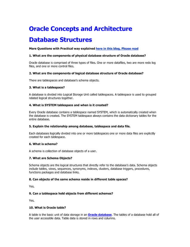 Oracle concepts and architecture | PDF