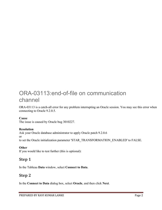 Oracle Connection Errors Pdf