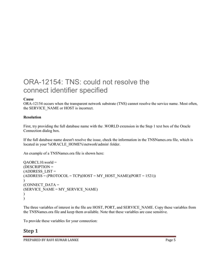 Oracle connection errors | PDF