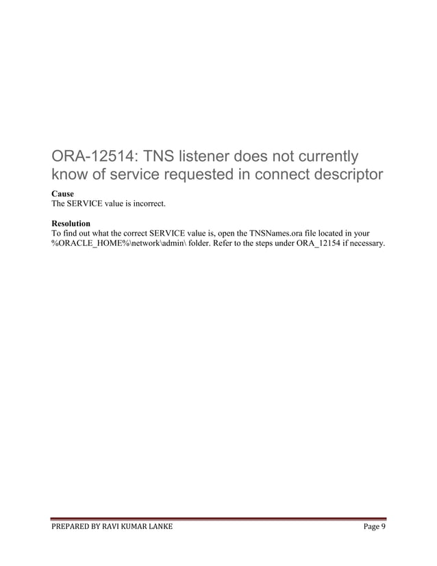Oracle Connection Errors Pdf