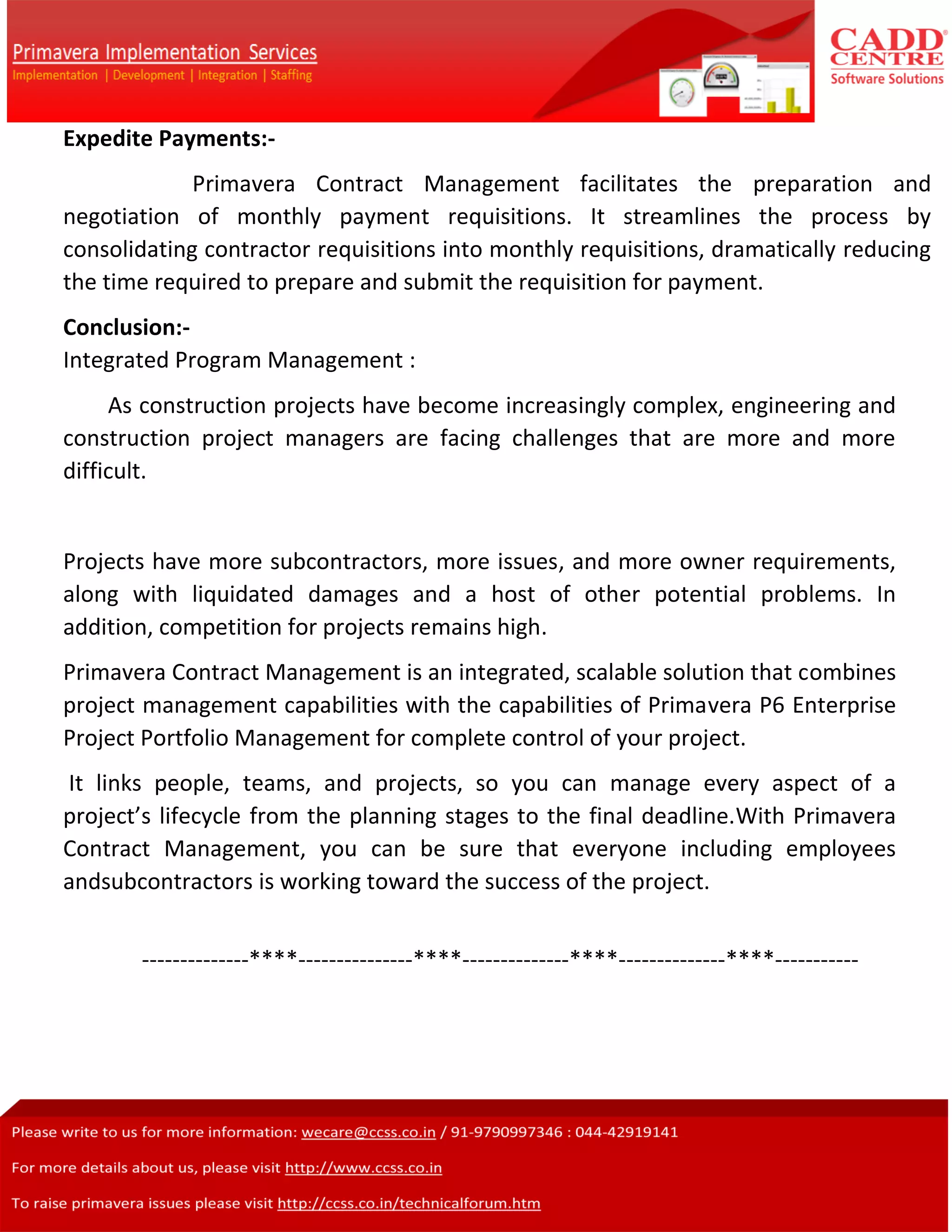 Oracle Primavera contract management | PDF