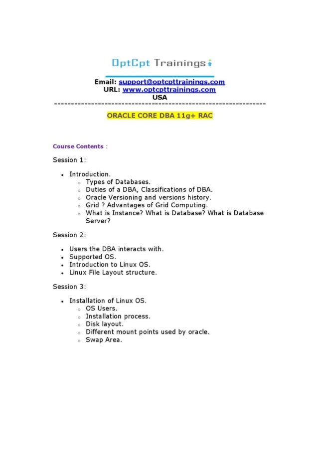 Oracle Core Dba 11g Rac Training Usa