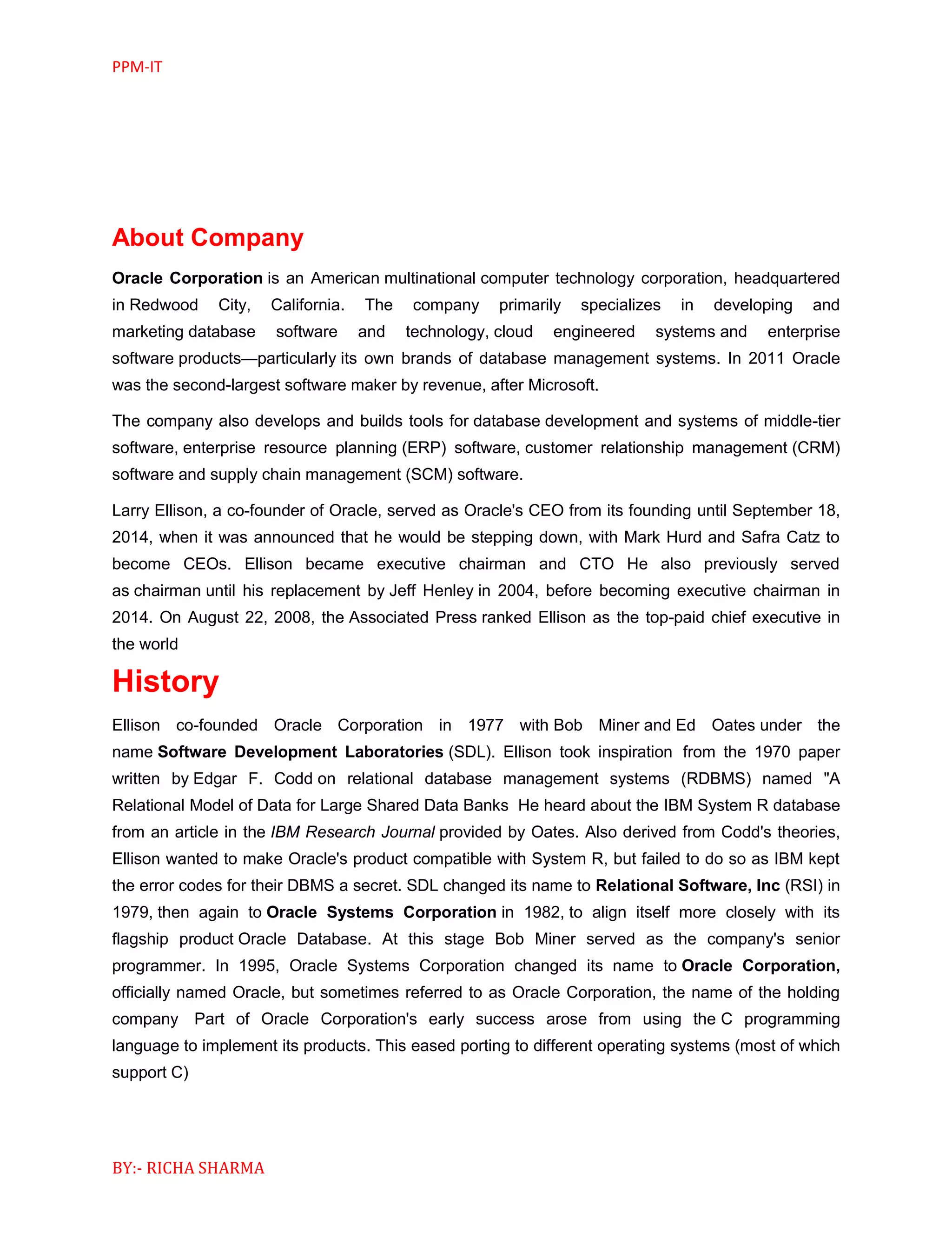 Oracle corporation 1 | PDF