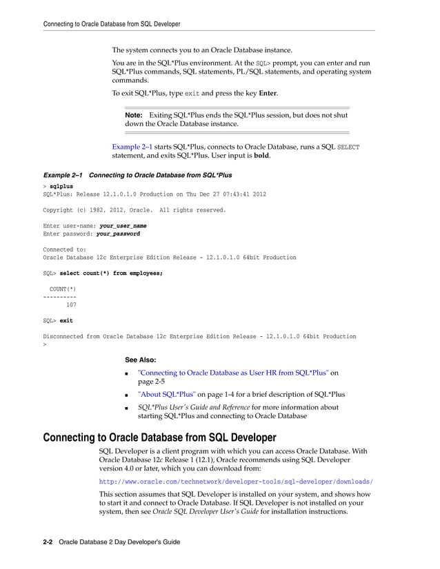 Oracle database 12c 2 day developer's guide 123 | PDF