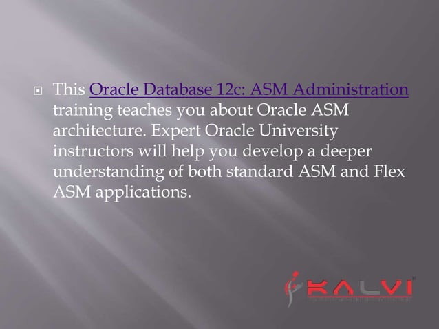 Oracle database 12c asm administration | PPT