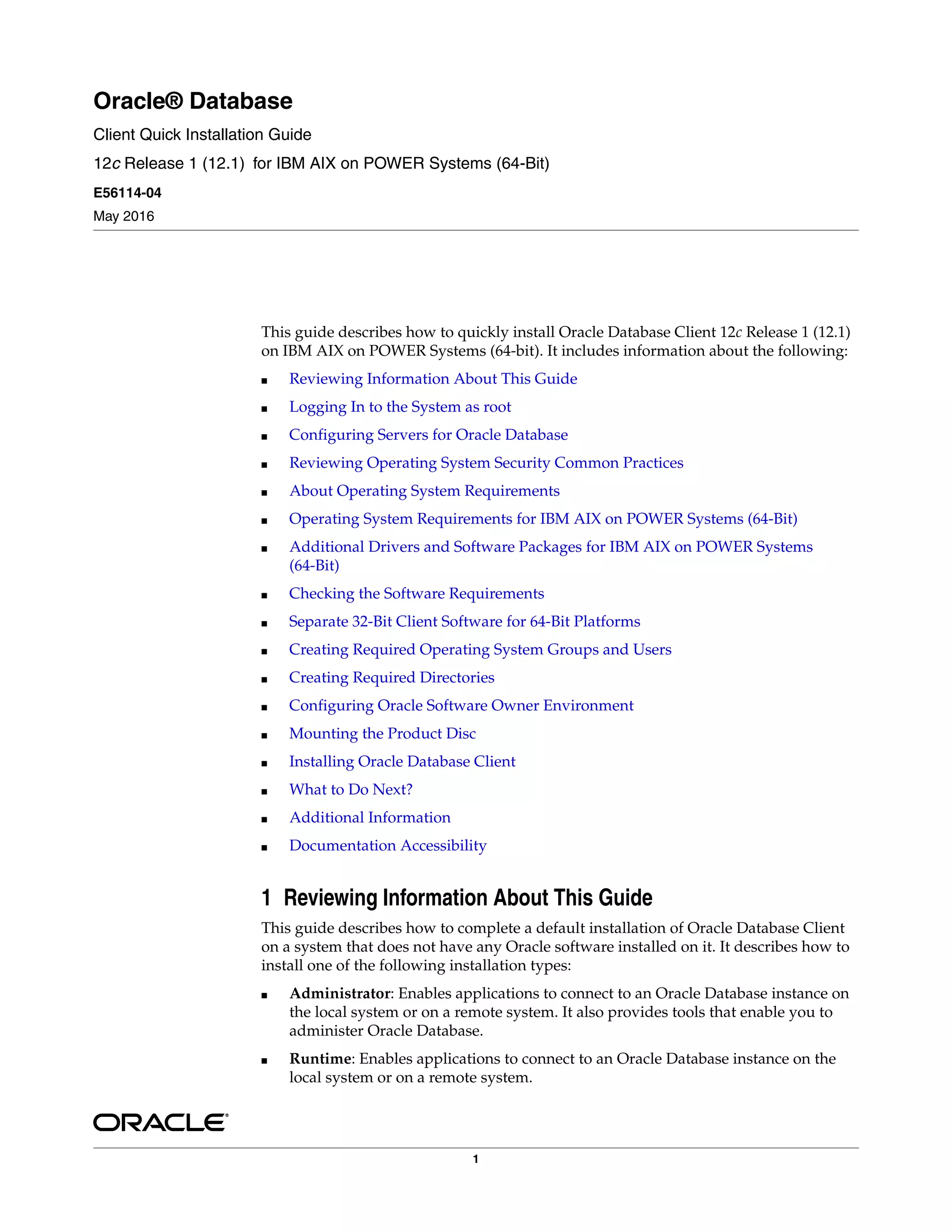 Oracle Database 12c Client Quick Installation Guide Pdf Operating