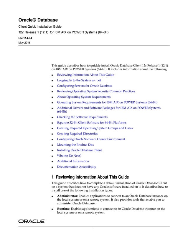 Oracle database 12c client quick installation guide | PDF | Operating ...