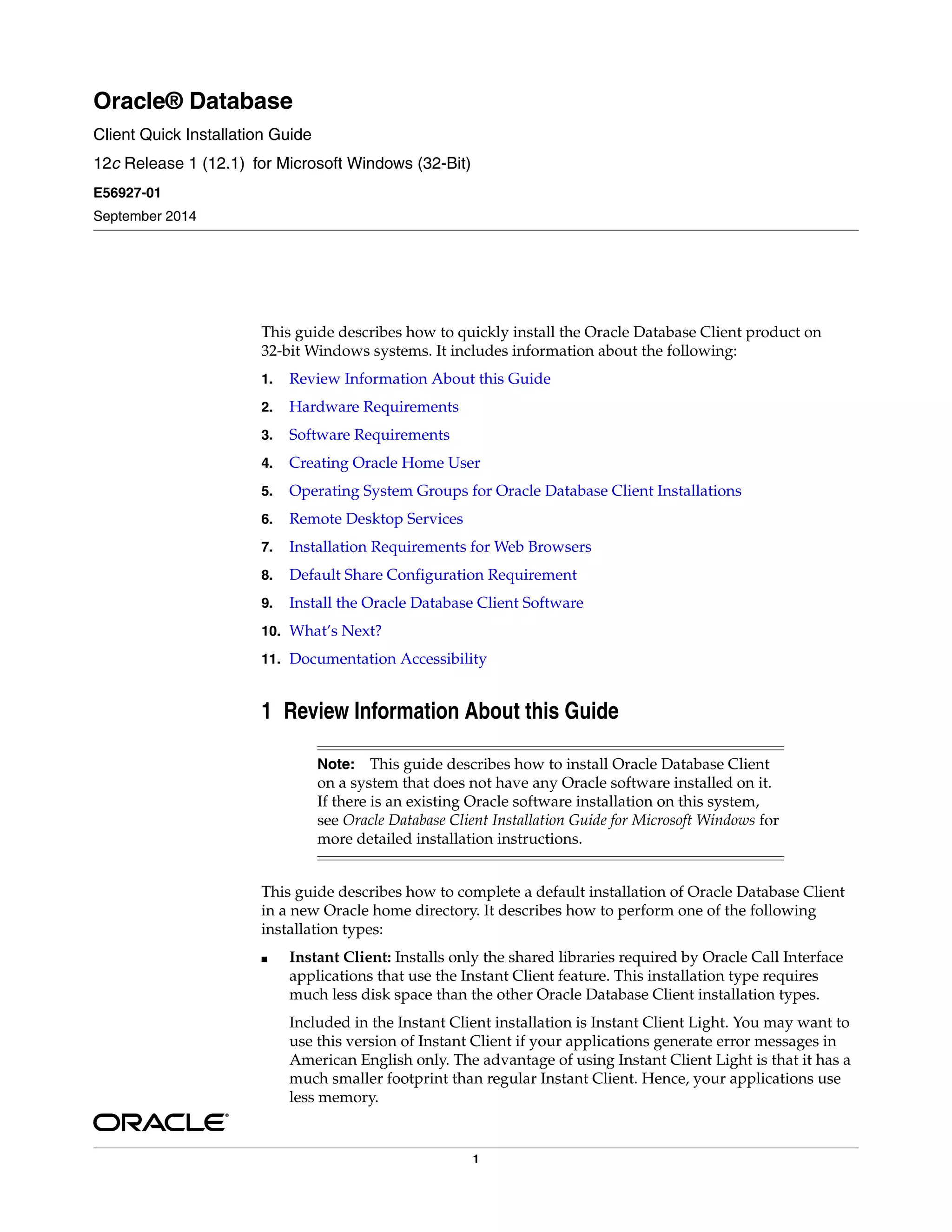 Oracle Database 12c Client Quick Installation Guide 5 Pdf